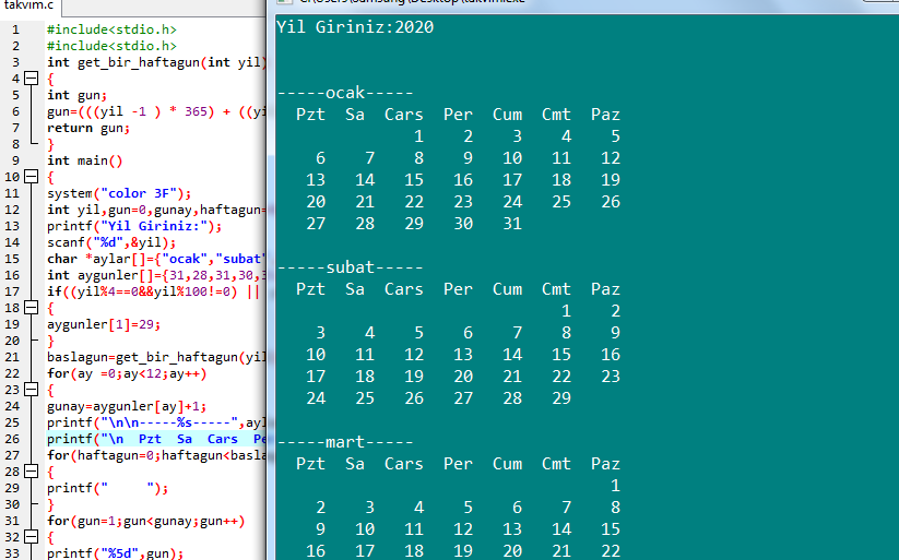 Sıfırdan|Başlayalım®: C programlama Takvim yapımı