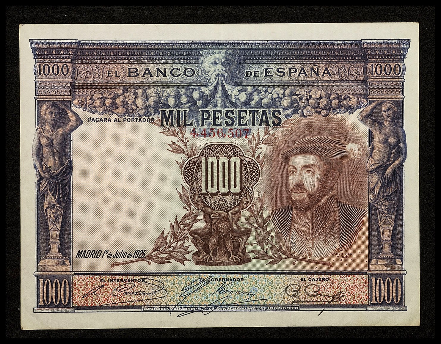 Spain 1000 Pesetas banknote 1925 Charles V, Holy Roman Emperor|World ...
