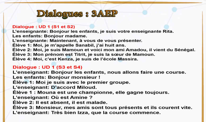 Tous les dialogues du livret Mes apprentissages pour la 3 AEP