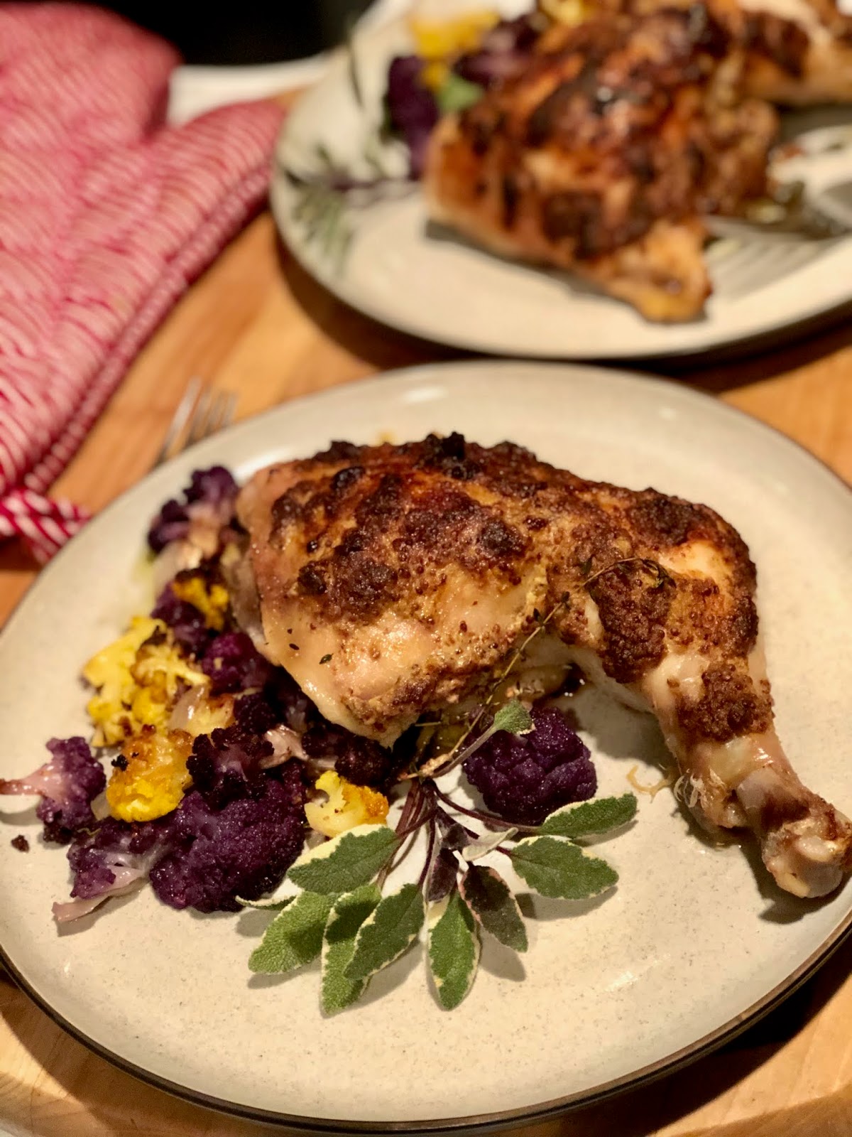 Sheet Pan Mustard Chicken Legs on Cauliflower