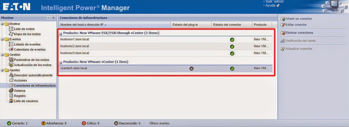 Pantallazos.es: EATON IPM: Apagar una granja VMware Sphere.