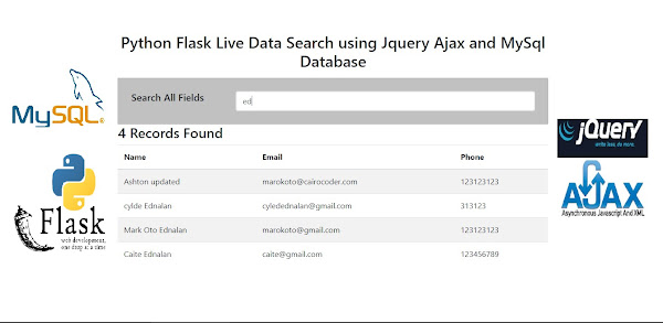Python Flask Live Data Search Using Jquery Ajax And Mysql Database Tutorial101