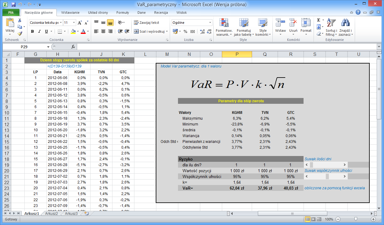 I Like Excel I Vba Jak Zrobić W Excelu Jak Obliczyć Var Value At