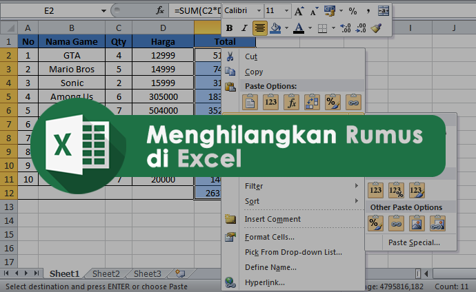 10 Cara Menghilangkan Rumus di Excel dengan Mudah - Trik/Tips Komputer - Laptop 2022