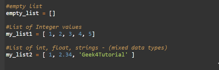 Geek4Tutorial.com: Lists in Python