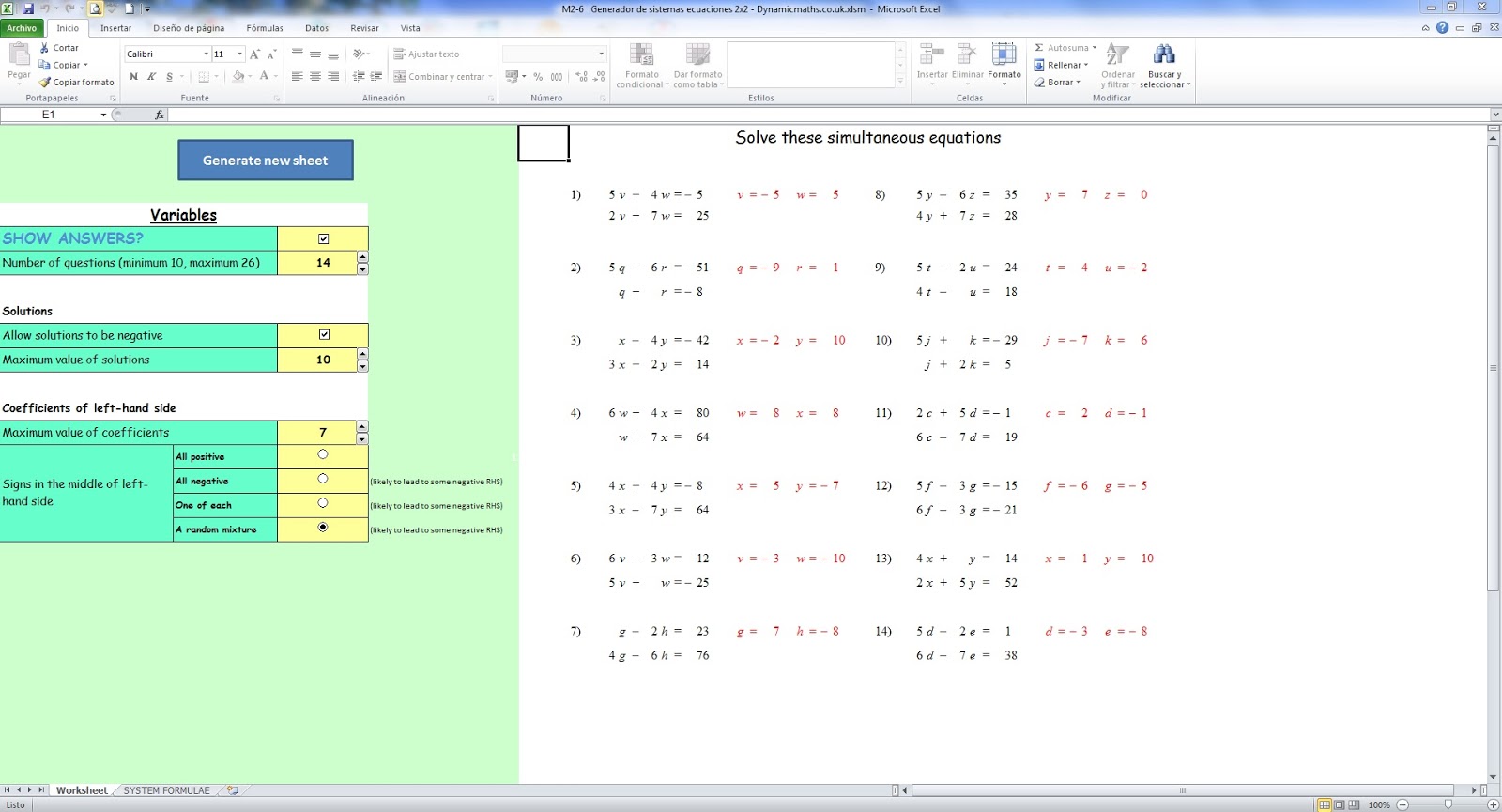 La PUERTA de BEMDAS: MAT2 - Teoría y Excel generador de sistemas de ...