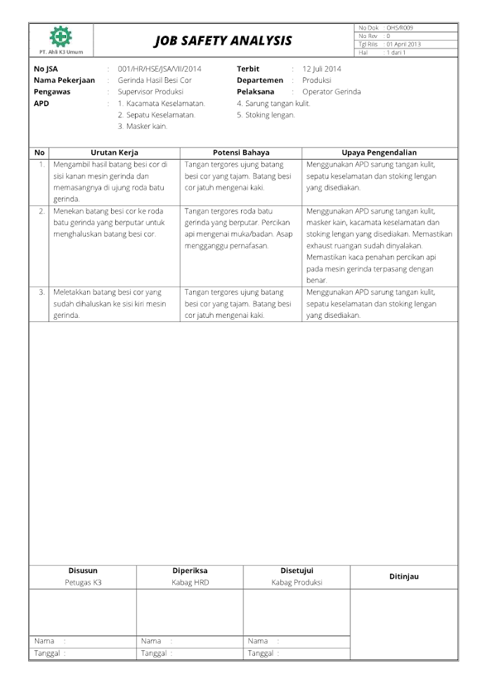 Job Safety Analysis (JSA) - Manajemen K3 Umum