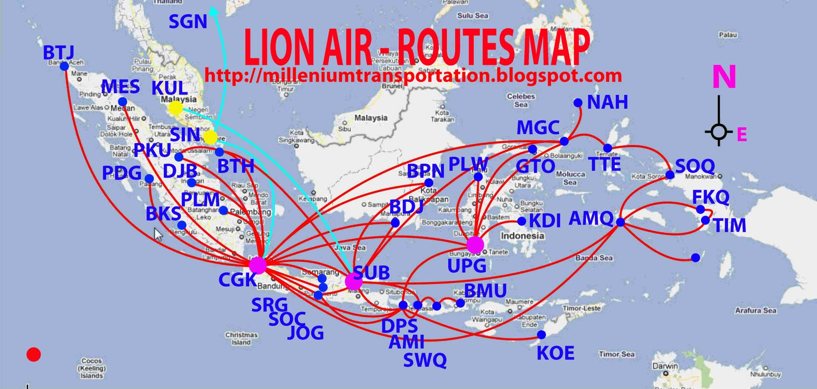 civil aviation: Lion Air routes map