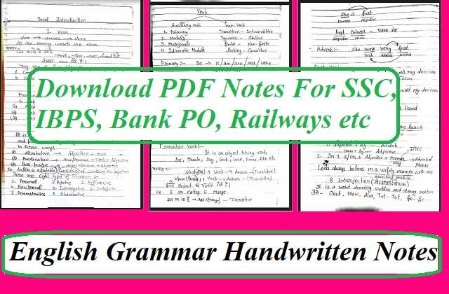 Best 10 English Grammar Handwritten Notes PDF for SSC, IBPS PO Exams
