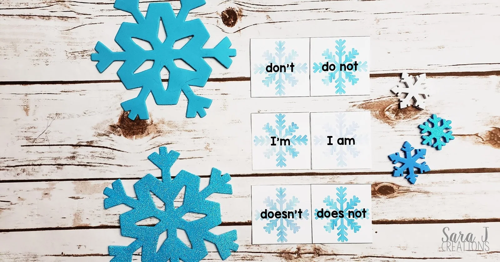 Contractions Matching Game Freebie with a Snowflake Theme | Sara J ...