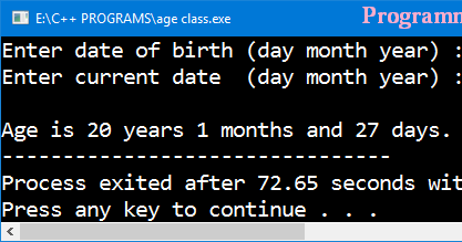 Program in C++ to calculate age Using class