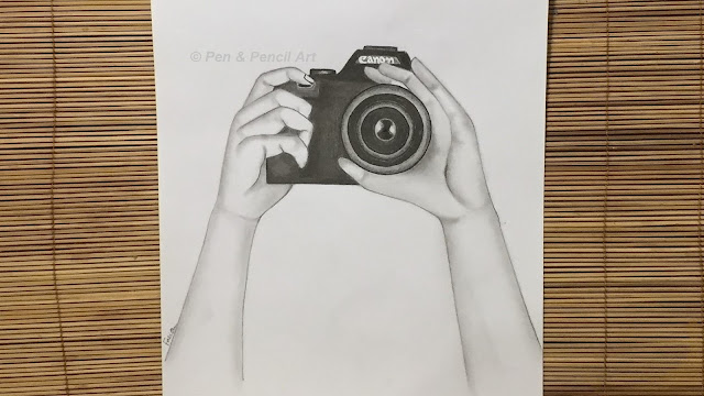 Draw a Hand with Camera // DSLR Camera Drawing // Step by Step Pencil ...