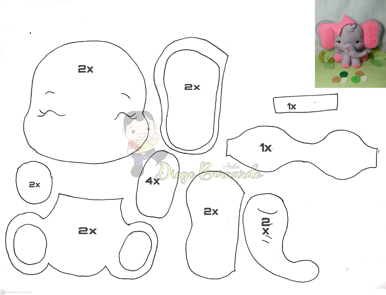 Elefante Feltro DIY com Molde pronto para Imprimir - Artesanato de ...
