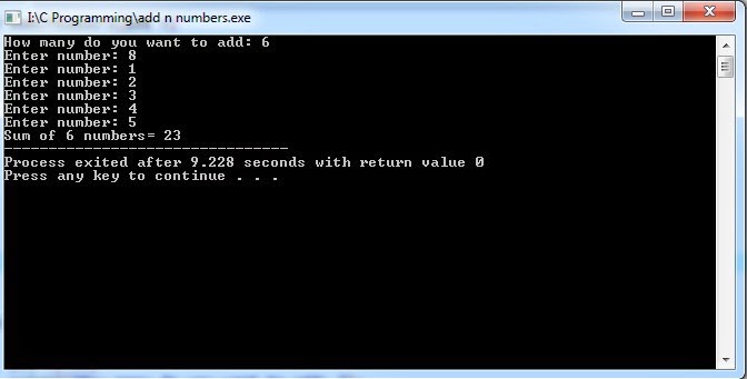 C Program to add n numbers