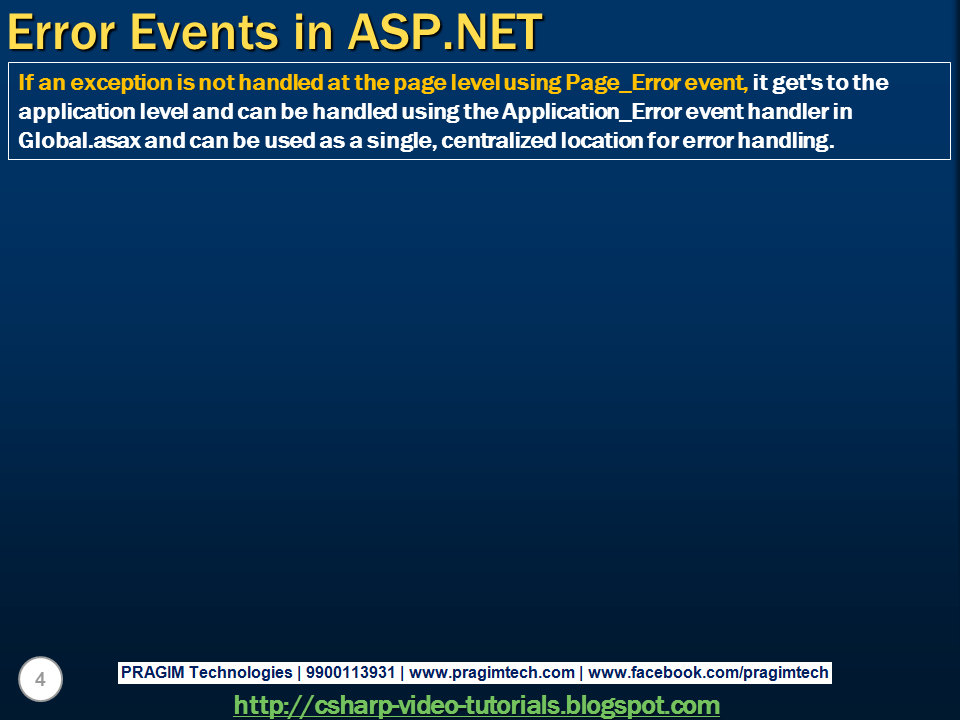 Sql Server Net And C Video Tutorial Part 70 Error Events In Aspnet