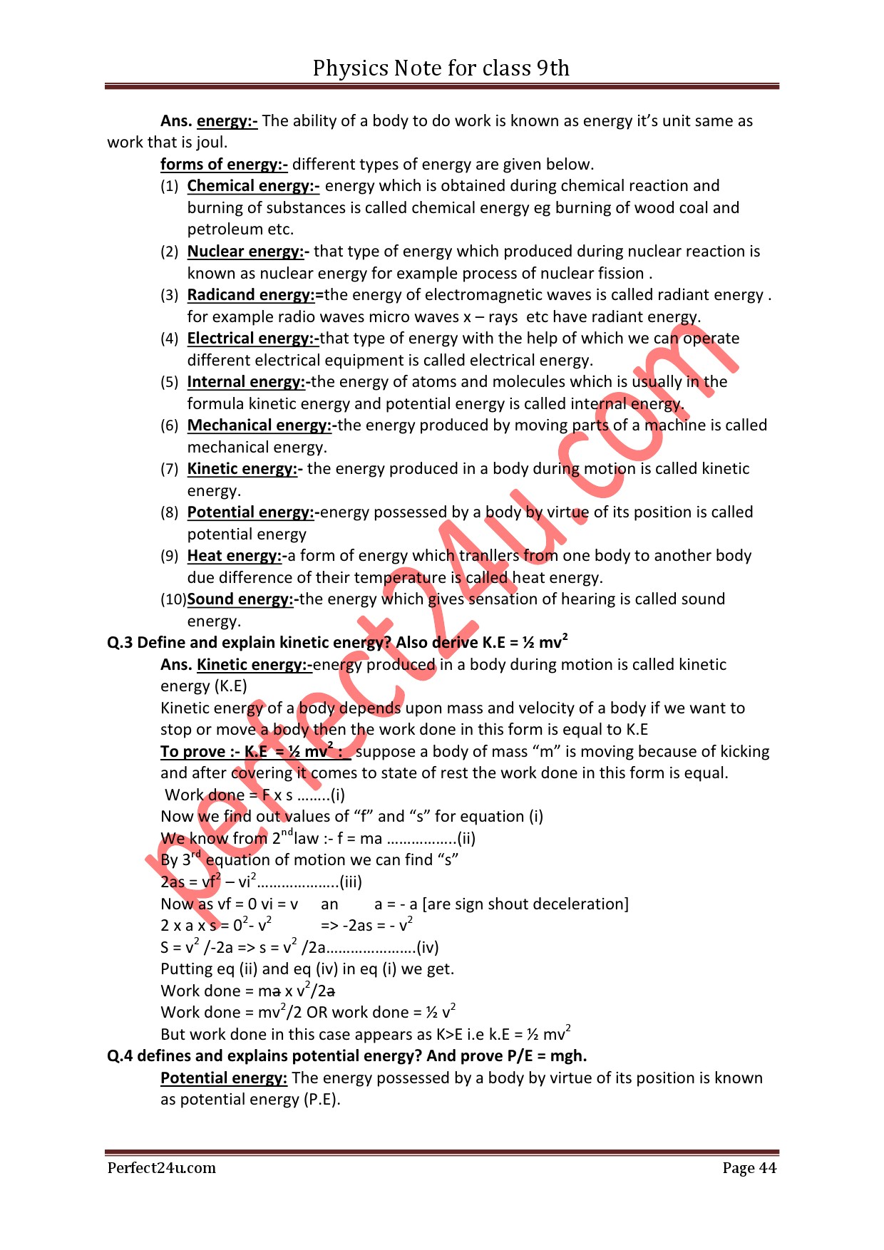 Physics Notes for Class 9th