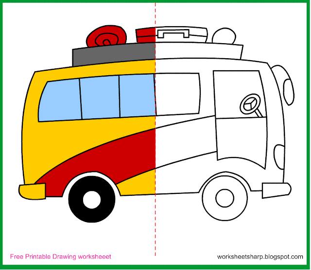 Free Drawing worksheets Printable: Bus Drawing worksheets
