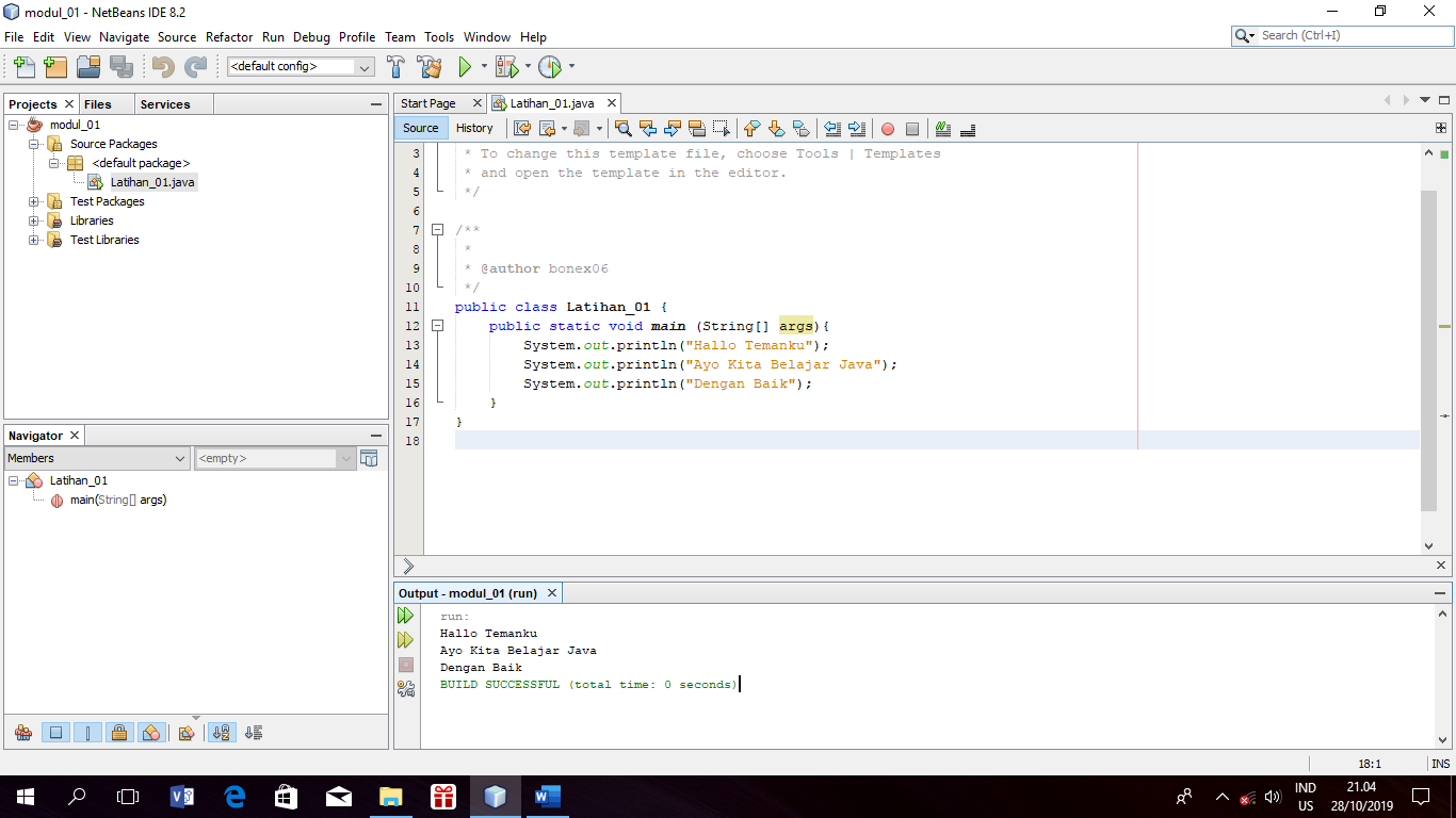 Laporan Praktikum Bahasa Pemrograman 1 Modul 1 "Pengenalan Java"
