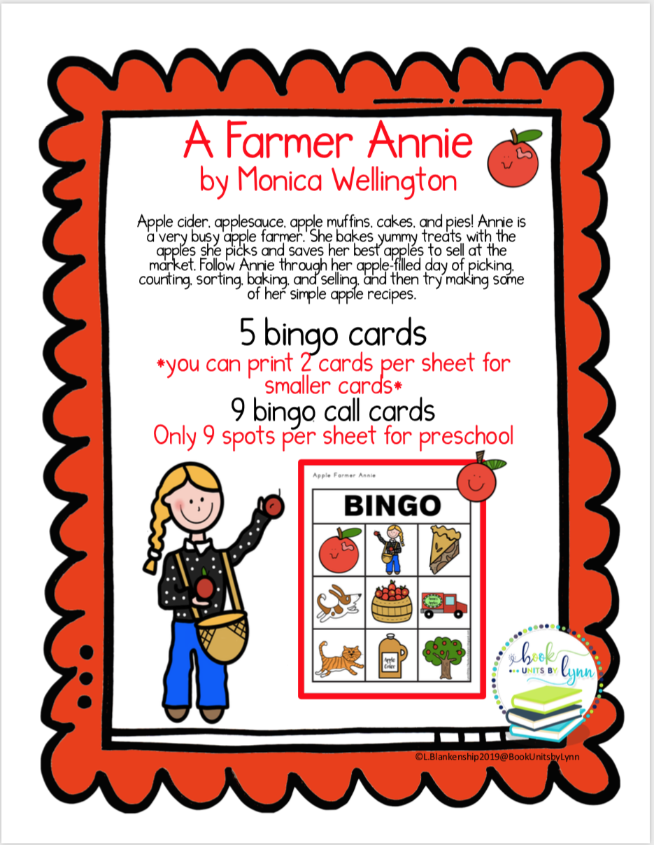 APPLE FARMER ANNIE BINGO ~ Book Units by Lynn