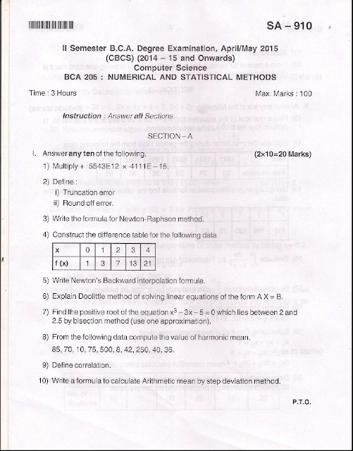 Bangalore University b.c.a. Computer Science bca 205 : Numerical And ...