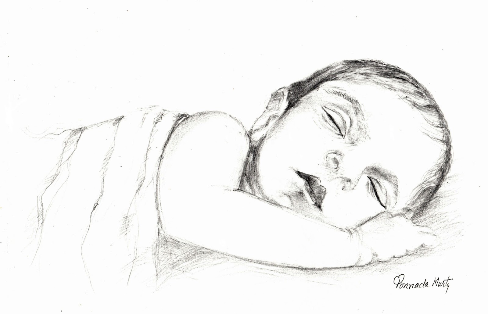 Sketches and Drawings : Sleeping baby - pencil sketch