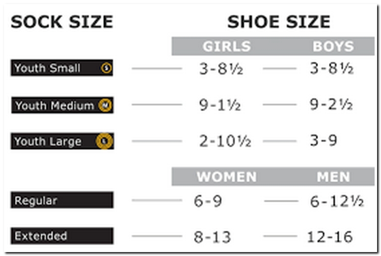 Youth sock size guide