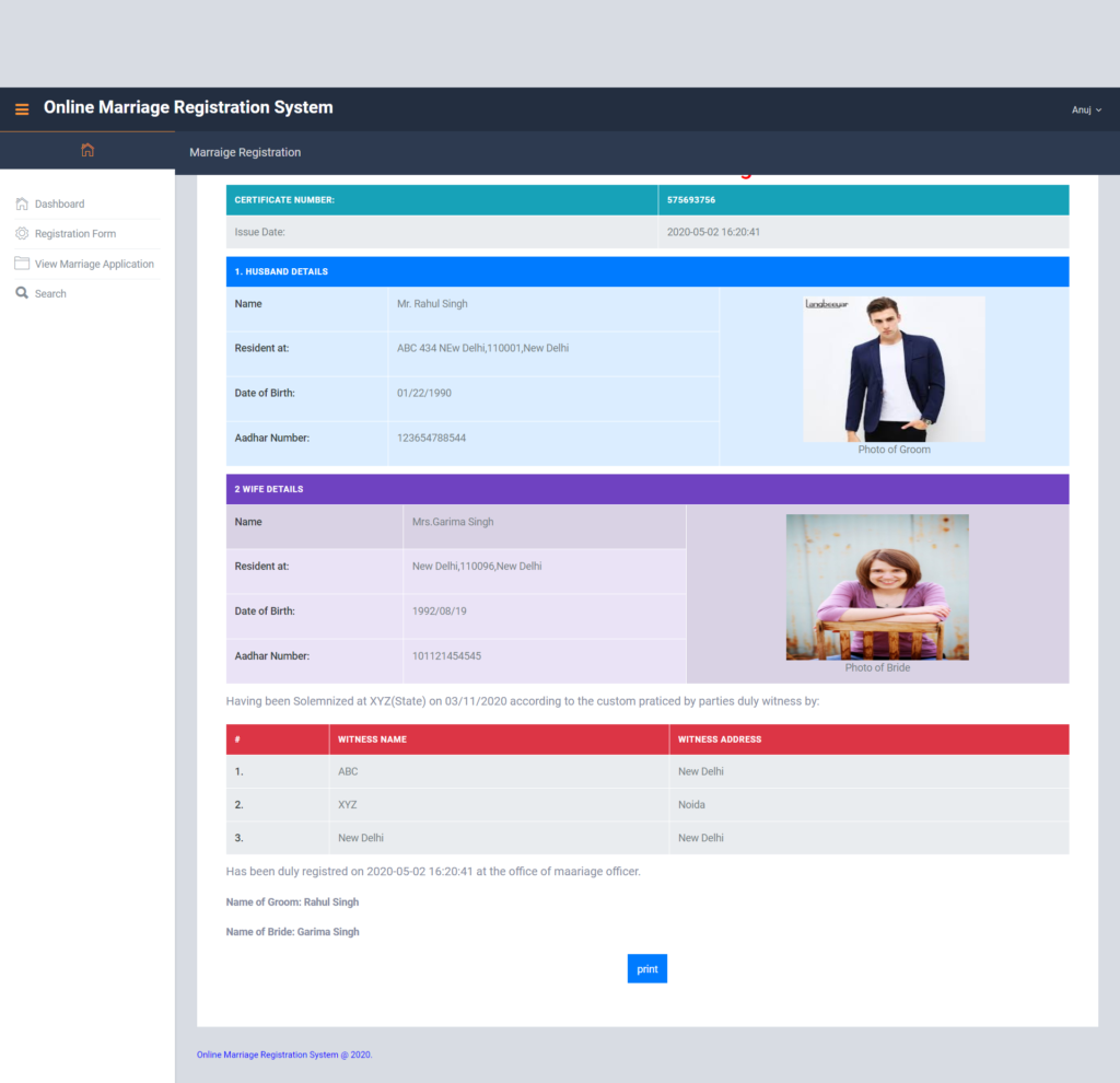 Online Marriage Registration System using PHP and MySQL