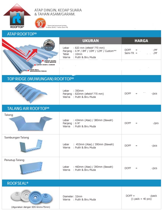 HARGA ATAP PVC ROOFTOP TERBARU 2018