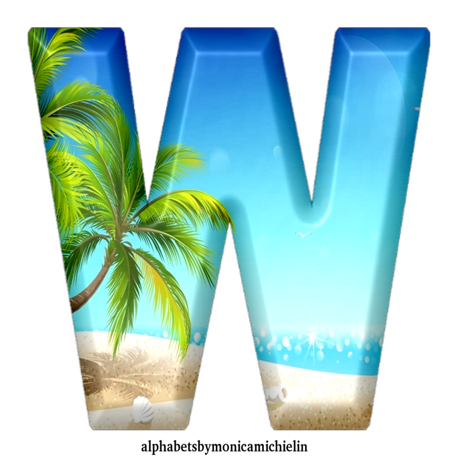 Monica Michielin Alphabets: BEACH SAND BLUE WATER PALM TREE CARTOON ...
