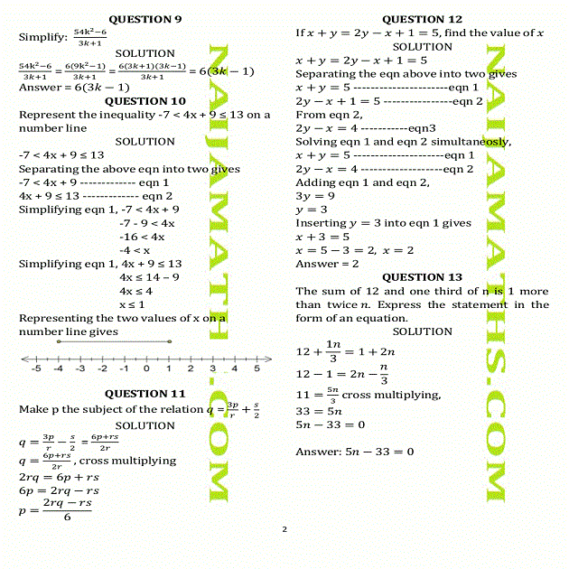 WAEC Maths Questions and Answers: