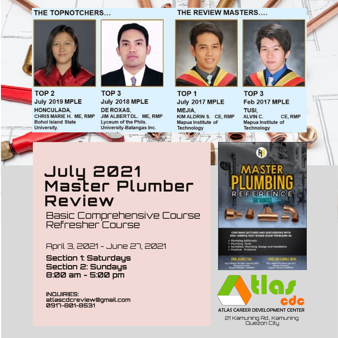 Master Plumber Review Schedule for July2021 MPLE ~ Philippines Board ...