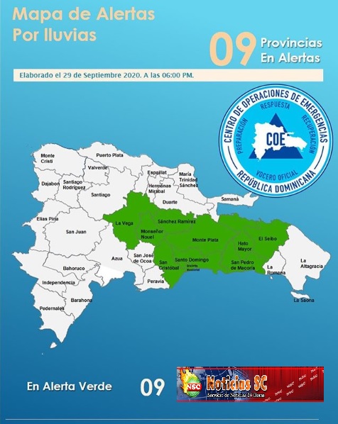 Coe Emite Alerta Verde Para San Cristóbal Y Otras Ocho Provincias Más