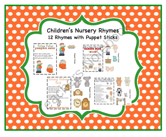 Nursery Rhymes with Puppet Sticks ~ Preschool Printables