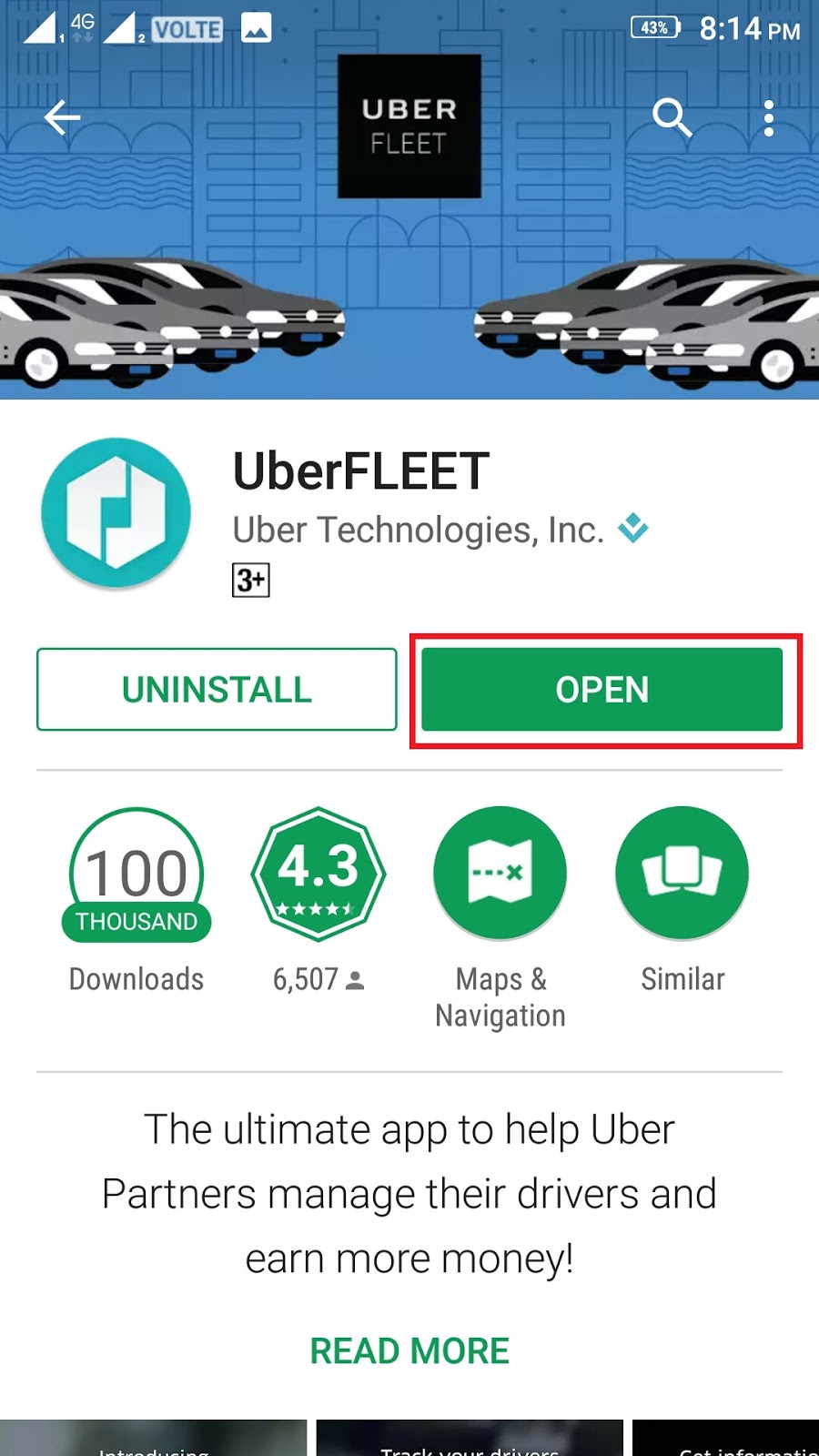 UBER FLEET APP: Uber Fleet app installation and use by owner.