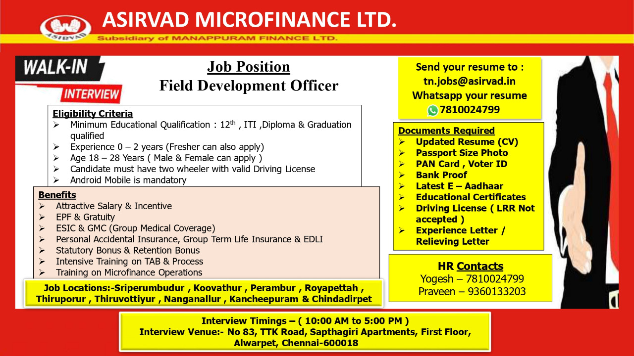 Today (16.12.2020) Jobs openings and walk in interview details all over ...