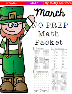 Kelly McCown: March NO PREP Math Packets {Grades 3 to 8}