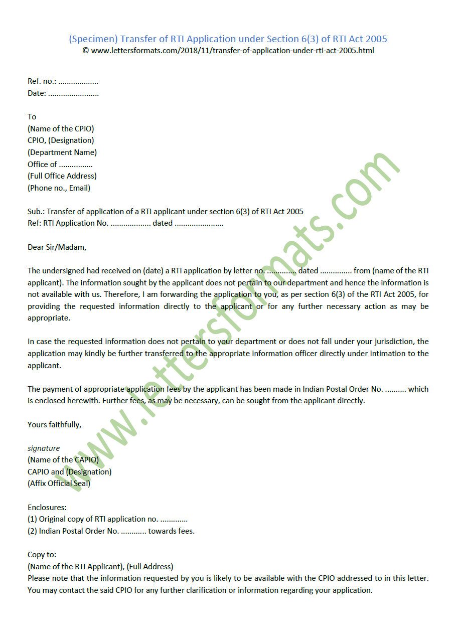 Transfer of RTI Application format under Section 6(3) of RTI Act
