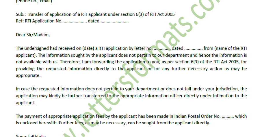 Write Letters online: Transfer of RTI Application under Section 6(3) of ... Write Letters online: Transfer of RTI Application under Section 6(3) of ...