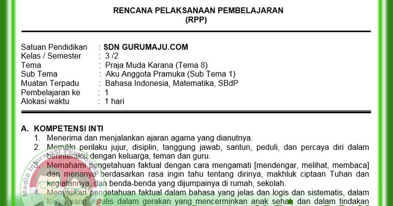 RPP Kelas 3 Tema 8 Kurikulum 2013 Revisi 2018 - SIAP UJIAN