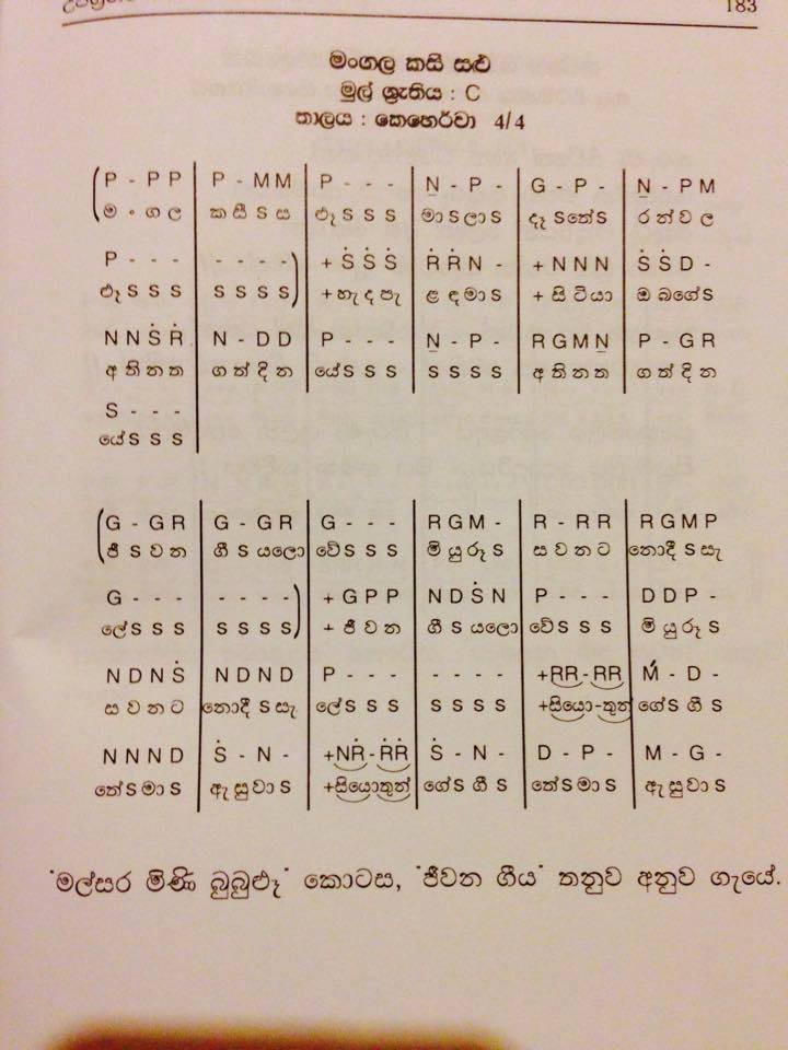 Mangala Kasi Salu Sinhala Notation