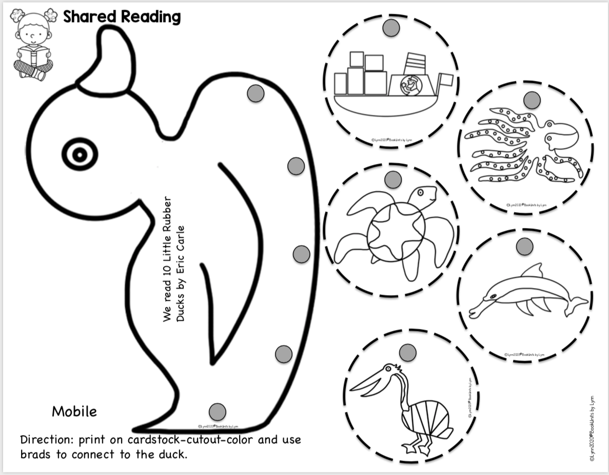 10 LITTLE RUBBER DUCKS MOBILE/CRAFT ~ Book Units by Lynn