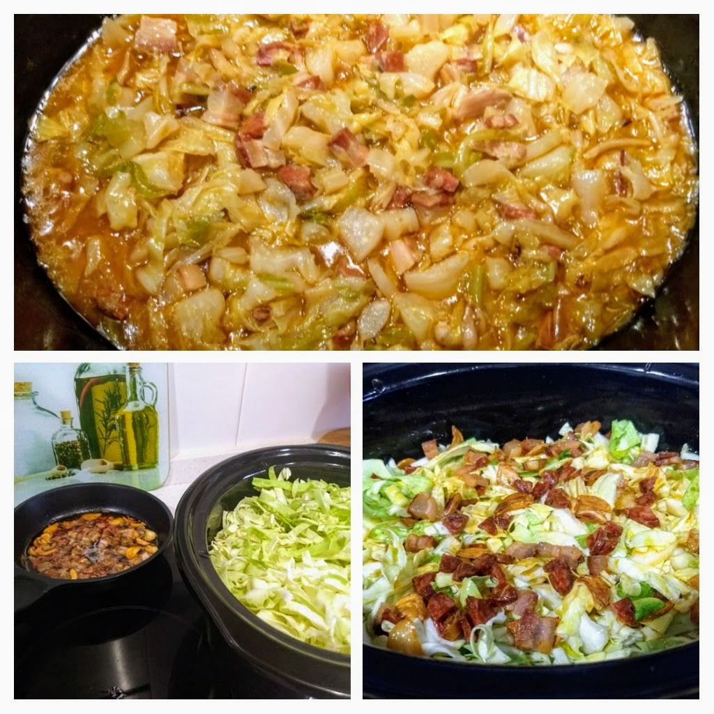 Repollo Guisado con chorizo y Tocineta