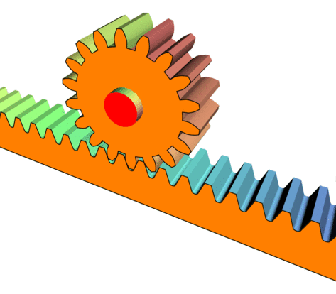 PStricks : applications: Système pignon-crémaillère en 3D (essai)