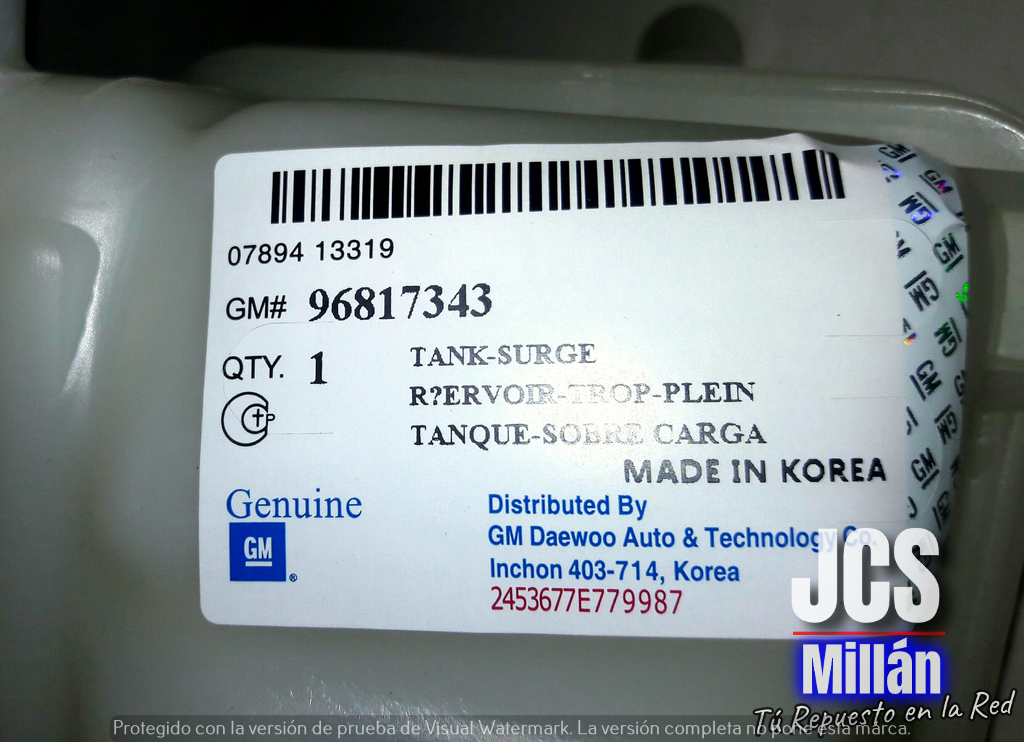 RESERVORIO DE AGUA RADIADOR S/TAPA AVEO 04-08 1.6