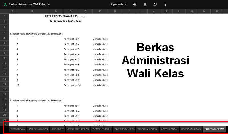 Berkas Manajemen Wali Kelas Yang Wajib Dimiliki Format Excel