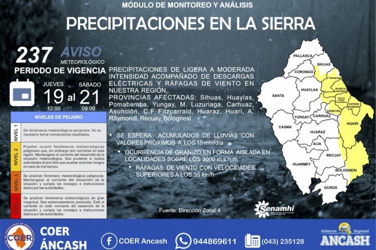 Senamhi Alerta Trece Provincias De La Región Áncash Soportarán Lluvias