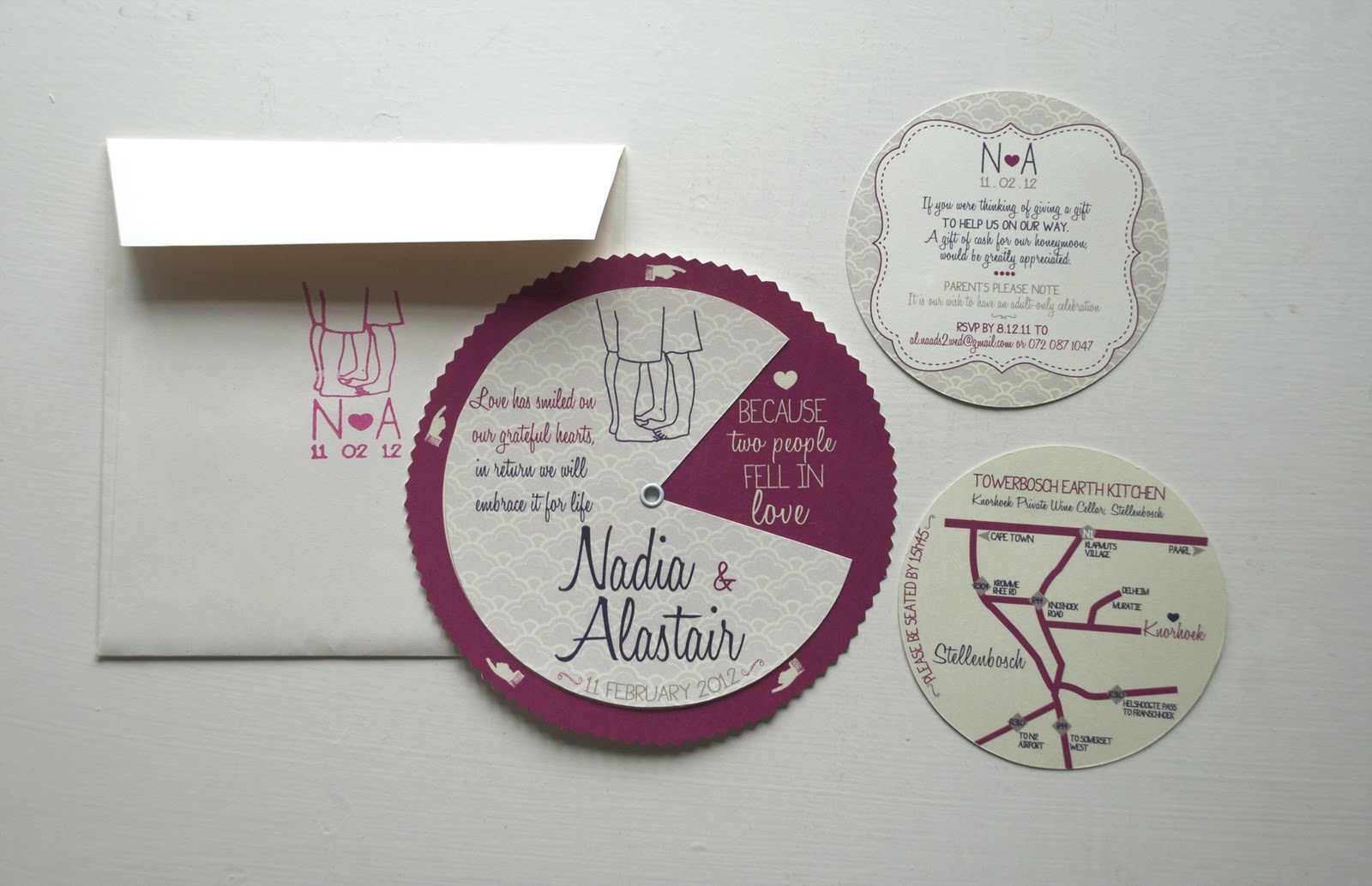 MochoLoco: Nadia and Alastair's Wheel Invitations