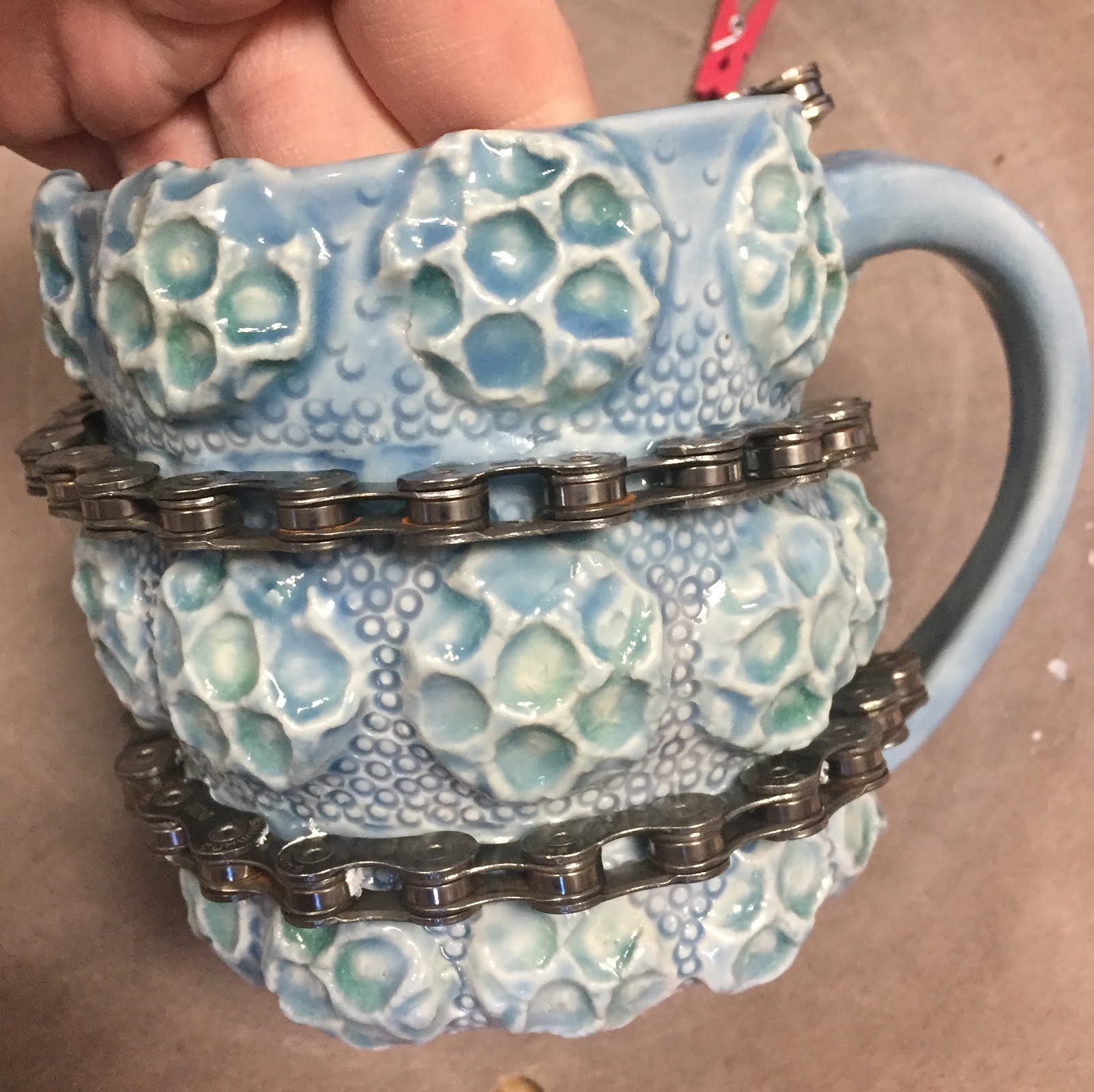 Rachel Dorn Ceramic Sculpture: Chain Mugs