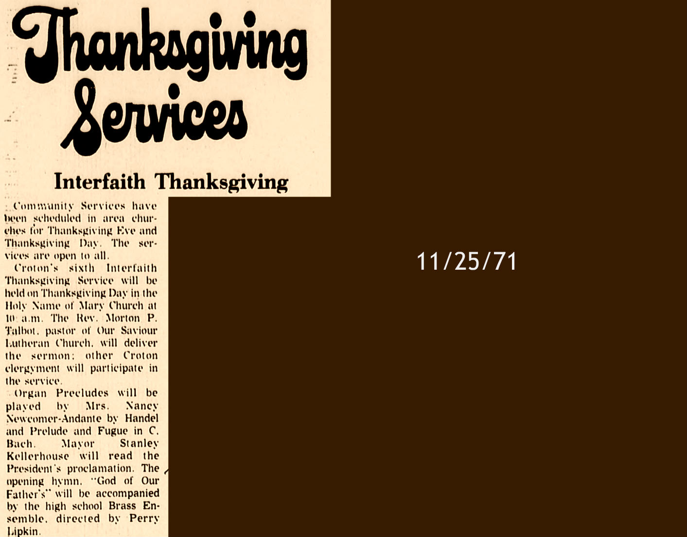 EverythingCroton: A CROTON THANKSGIVING 1971, INTERFAITH SERVICE TOO