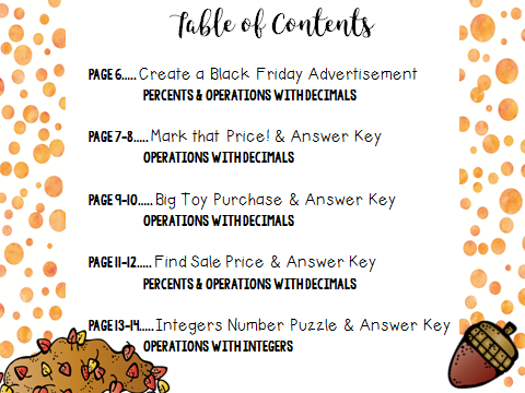 Kelly McCown: Middle School Black Friday & Thanksgiving Math